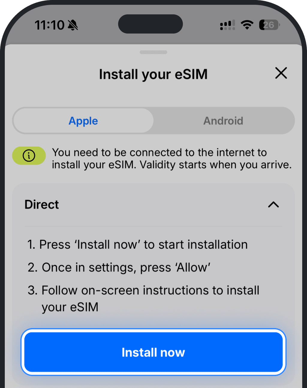 How can I install an eSIM on Apple devices with one-click, direct ...