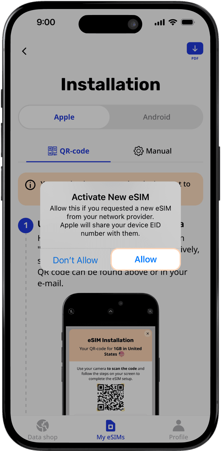 How can I install an eSIM on Apple devices via QR code? | OHAYU